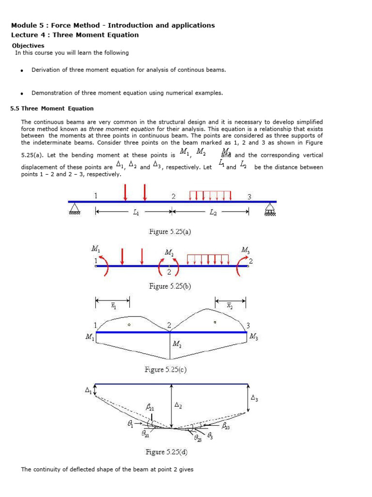 Three Moment Equation for Beams Analysis | PDF | Bending | Beam (Structure)