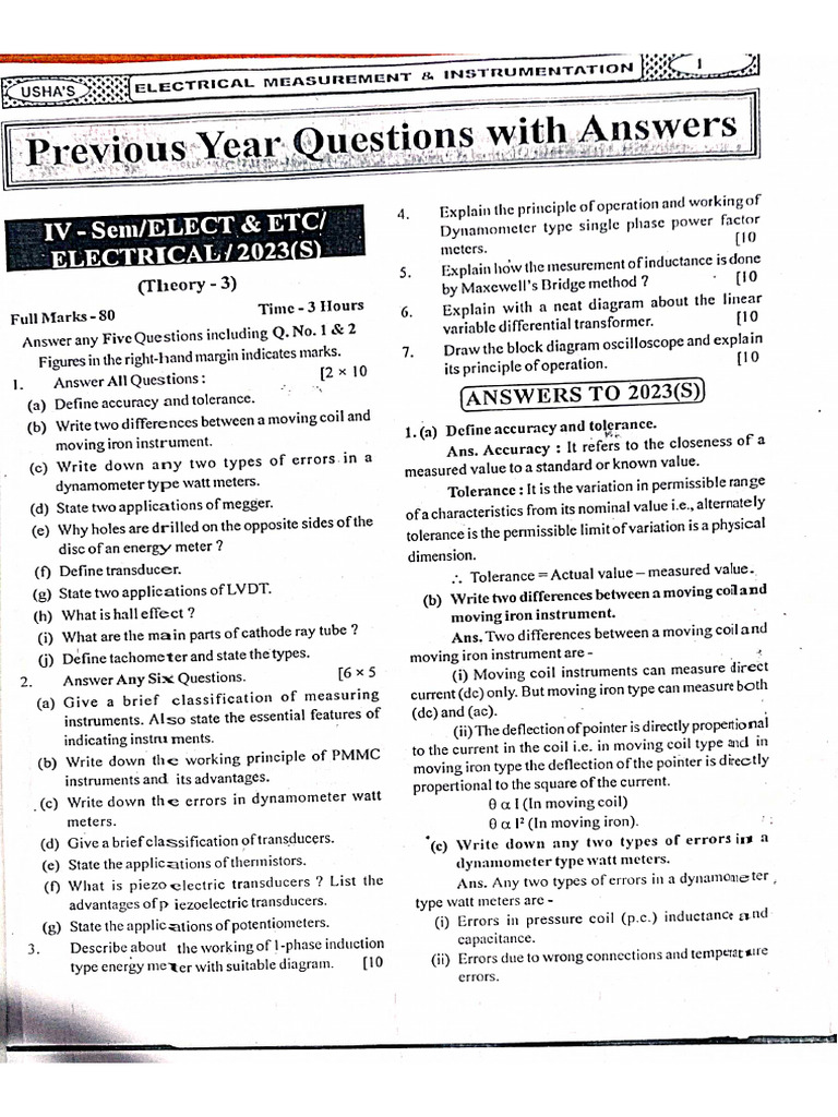 Electrical Measurement & Instrumention Sample Paper | PDF