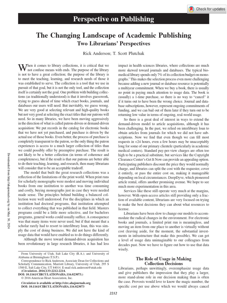 Anderson Plutchak 2016 The Changing Landscape of Academic Publishing | PDF | Libraries ...