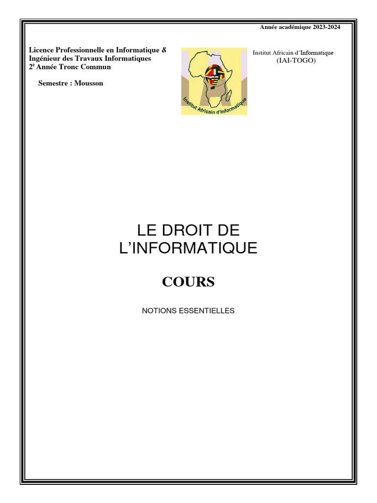 Iai Cours de L'informatique 2023-2024 | PDF | Brevet | Logiciel