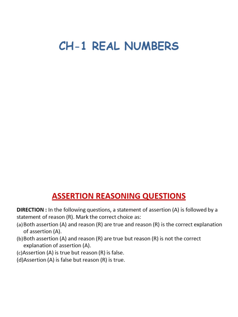 Maths X Assertion Reasoning Chapter 01 | PDF | Numbers | Decimal