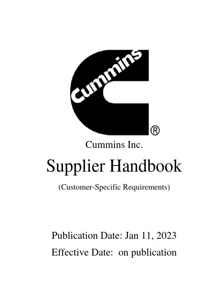 Cummins Inc.-Supplier Handbook (Customer Specific Requirements) | PDF ...