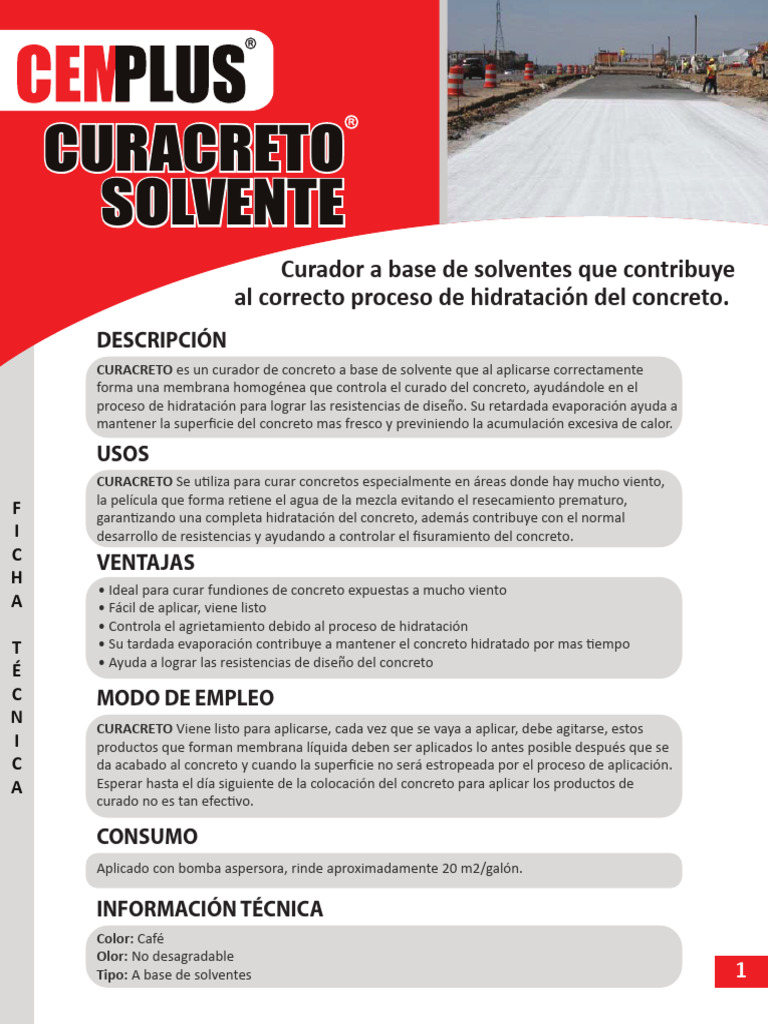 Hoja Técnica CURACRETO SOLVENTE | Descargar gratis PDF | Hormigón