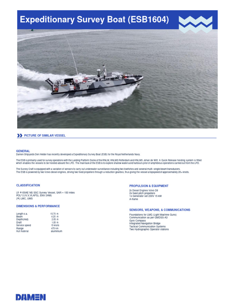 Product Sheet Survevey Boat Esb 1604 | PDF | Ships | Warships