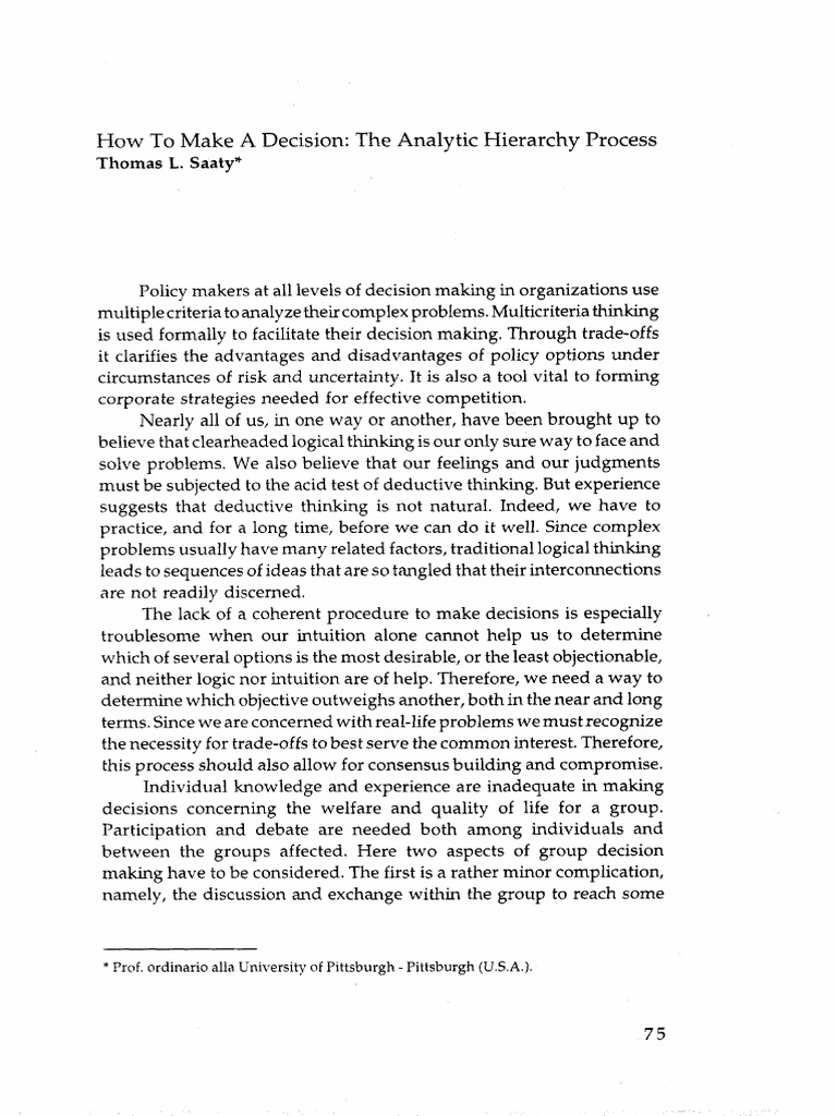 Thomas L. Saaty How To Make A Decision The Analytic Hierarchy Proc | PDF | Decision Making | Thought