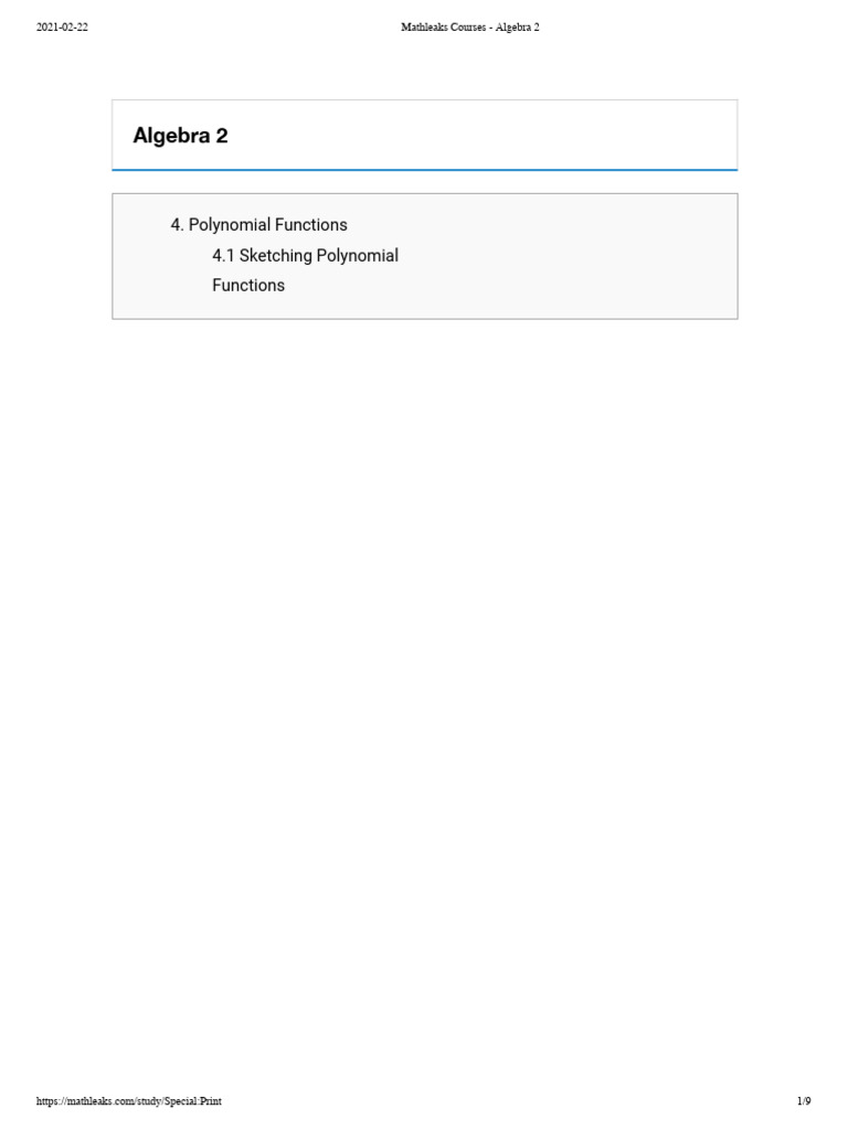 Algebra 2 Sketching Polynomial Functions Min | PDF | Polynomial ...
