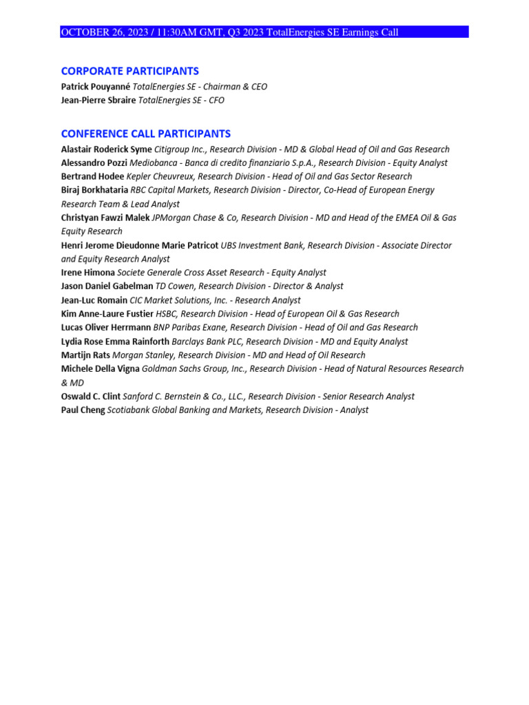 TotalEnergies_3Q23_Conference_Call_Transcript | PDF | Oil Refinery ...