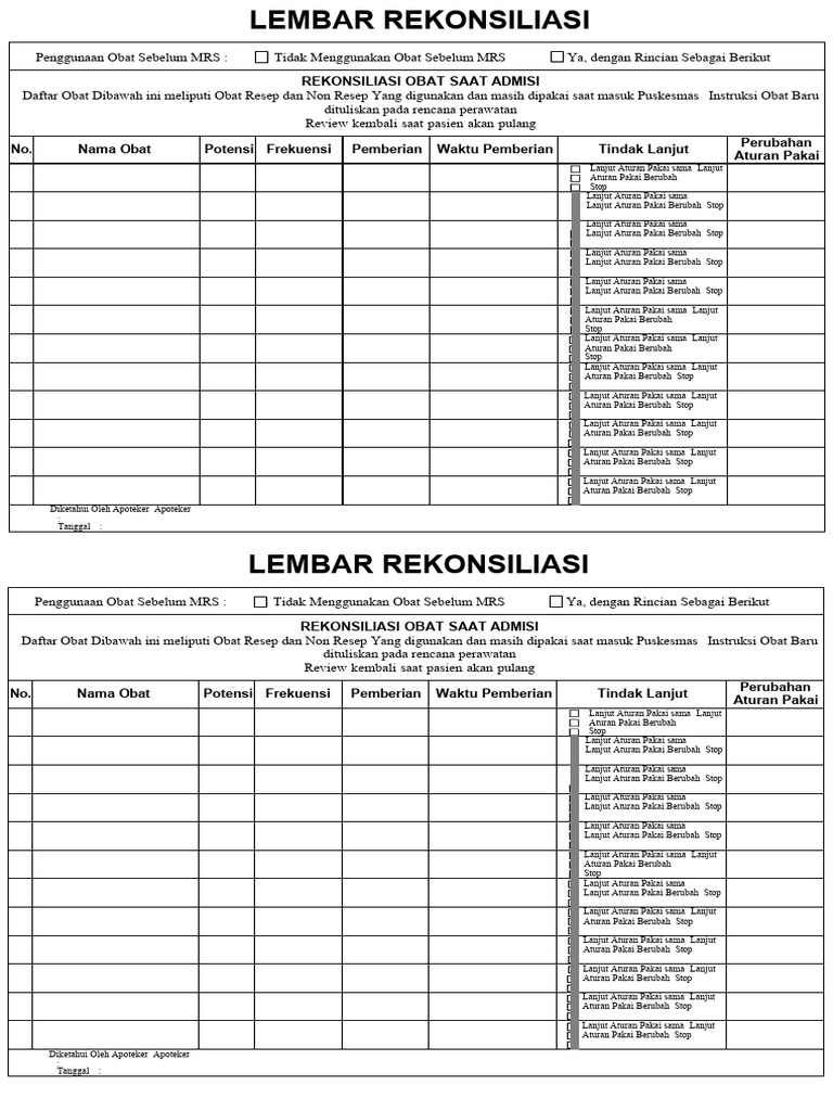 Rekonsiliasi Obat di Puskesmas | PDF