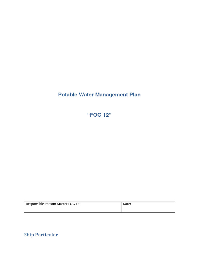 Potable Water Plan for FOG 12 Vessel | PDF | Drinking Water | Water
