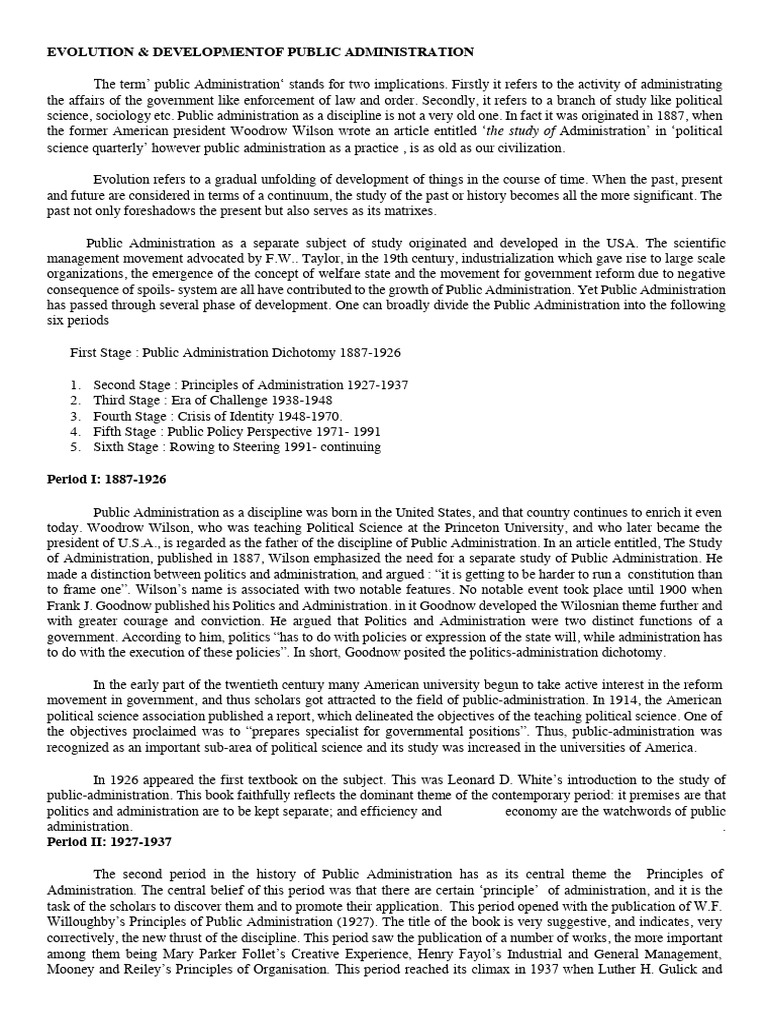 EVOLUTION of PA 1 | PDF | Public Administration | Liberal Arts Education