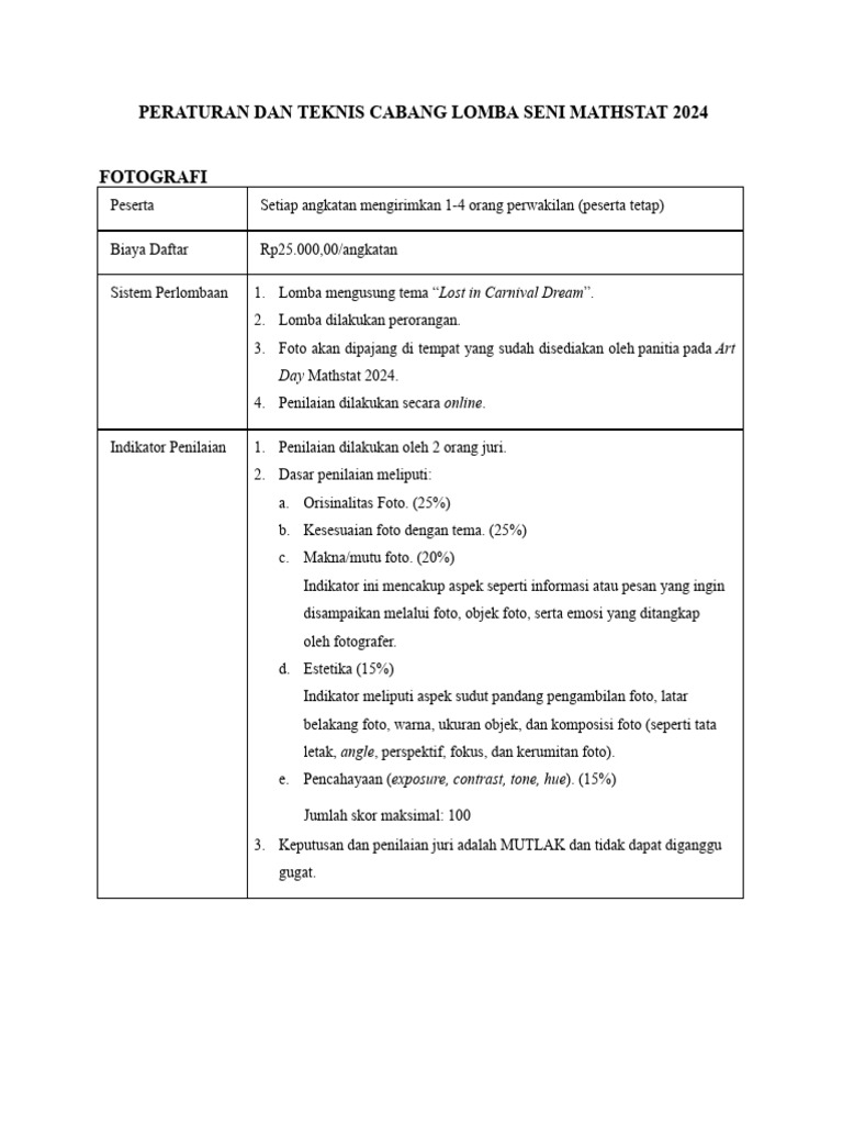 Panduan Lomba Seni Mathstat 2024 | PDF | Seni