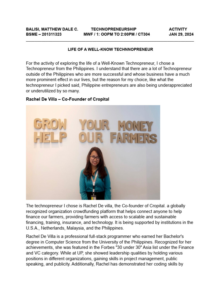 Balisi, Matthew Dale - Techno Activity | PDF | Psychological Resilience | Entrepreneurship