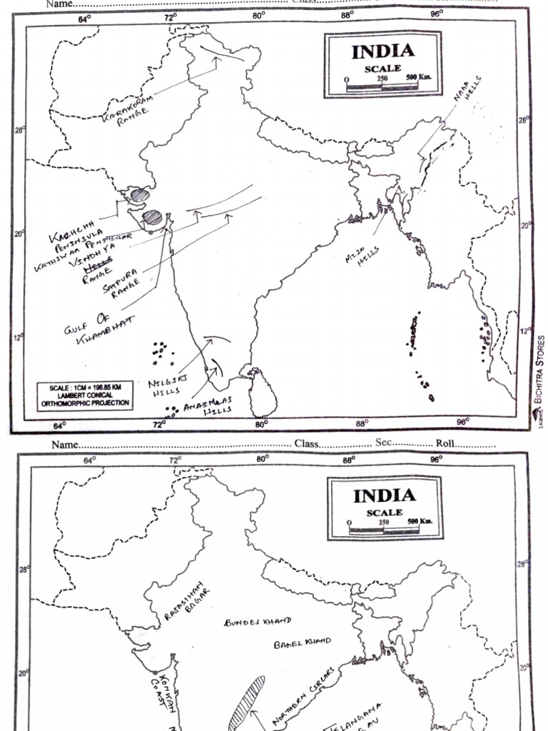 Geography Class VIII Map Pointing - India Map (St. Mary's School) | PDF ...
