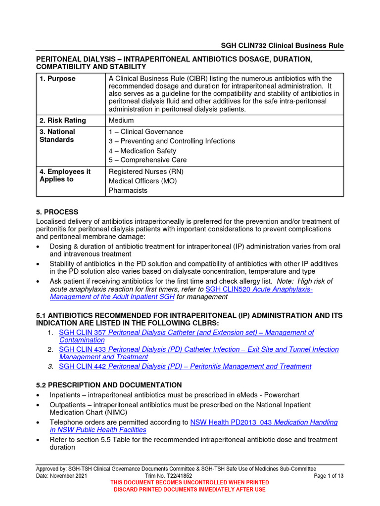 Peritoneal Dialysis Antibiotics Guide | PDF | Health Care | Clinical ...