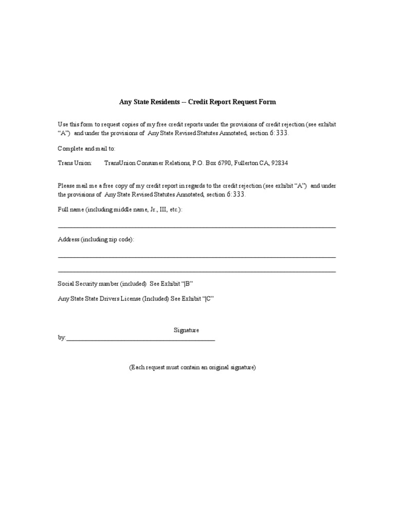 Free Credit Report Request Form | PDF | Finance & Money Management