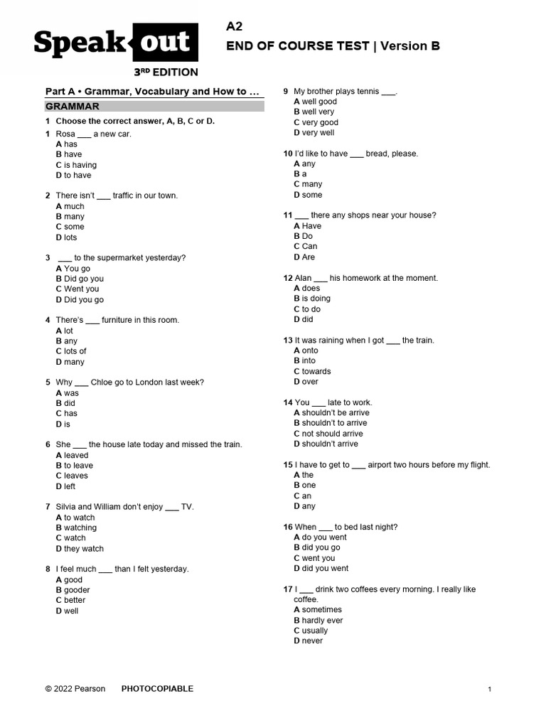 A2 End of Course Test Version B | PDF