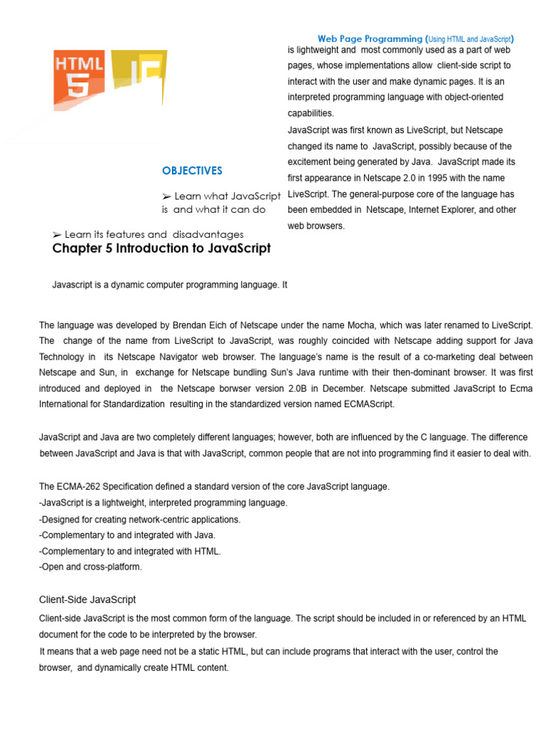 Chapter 5 Introduction To Javascript Pdf Java Script Dynamic 4421