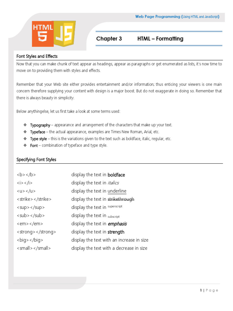 CHAPTER 3 - HTML - Formatting | PDF | Typefaces | Html Element