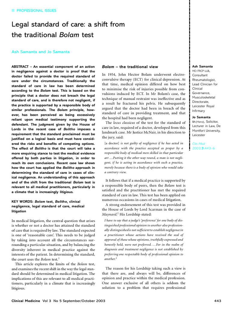 Legal Standard of Care A Shift From The | PDF | Standard Of Care ...