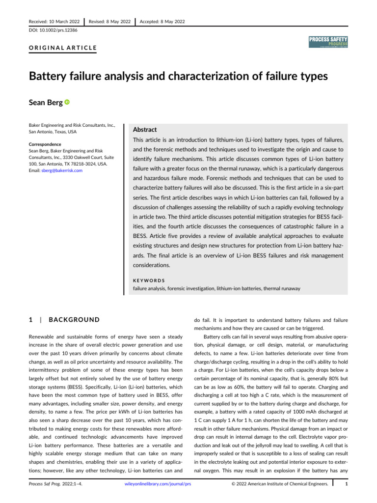 Lithium-Ion Battery Failure Analysis | PDF | Lithium Ion Battery ...