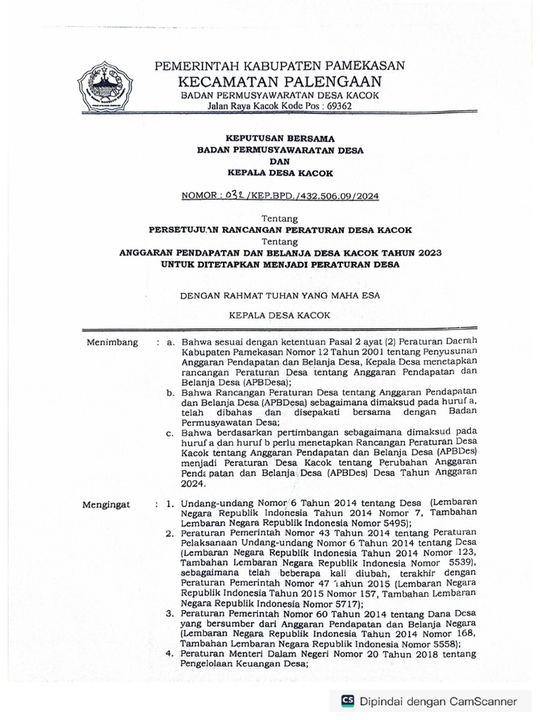 10 - Kacok - Apbdes 2024-8 | PDF