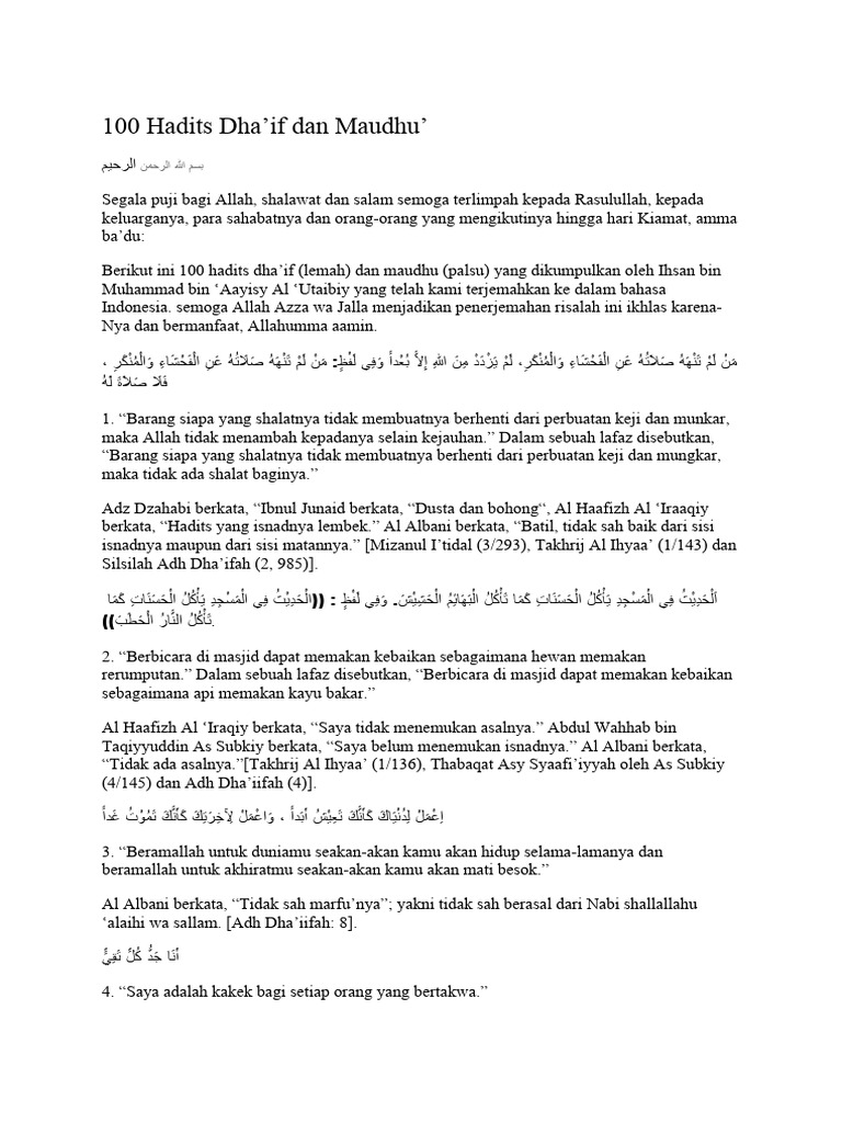 100 Hadis Palsu Dan Dhaif | PDF
