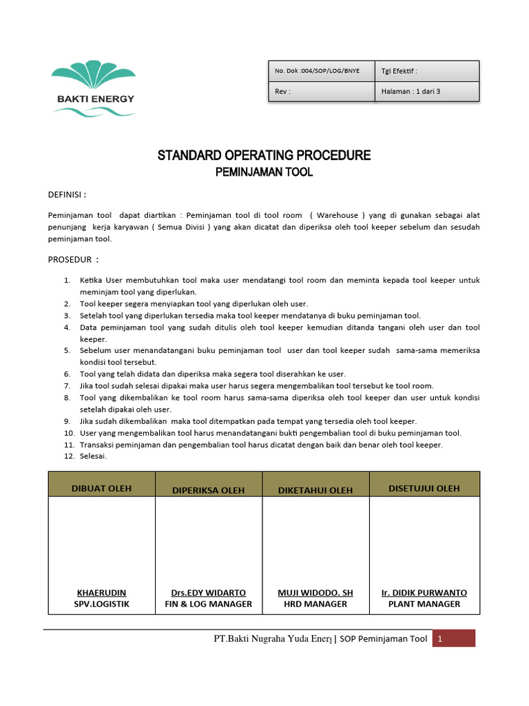 Sop Peminjaman Tool | PDF