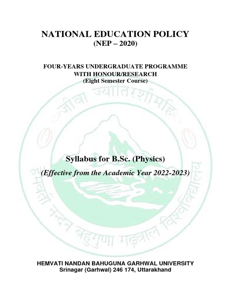 Nep Four Years BSC Physics Syllabus | PDF | Diffraction | Magnetic Field
