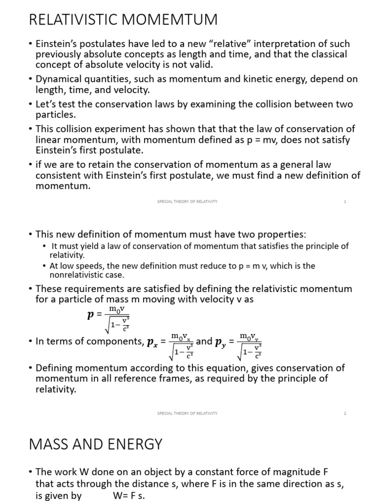 HSN STR 3 Rel Energy Momentum | PDF | Momentum | Electronvolt