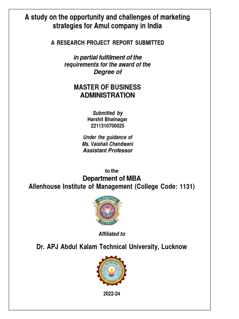 Harshit Bhatnagar Mba FRP 2024 | PDF | Survey Methodology | Milk