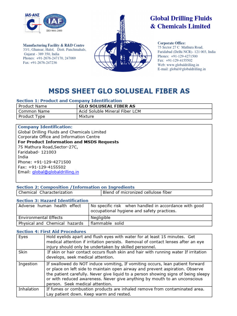 MSDS Soluseal As-Acid Soluble Mineral Fibers | PDF | Dust | Fires