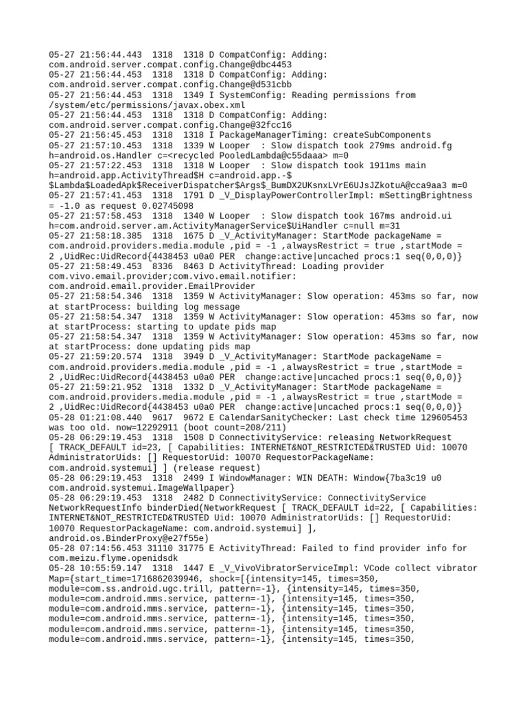 Vivo System Log Analysis | PDF | Android (Operating System) | Operating System Families