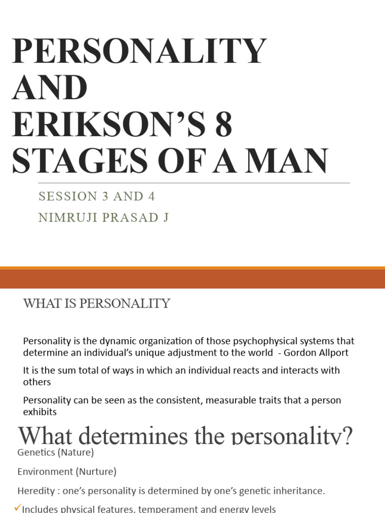 Session 3 and 4 Personality and Erikson's 3 Stages | PDF | Self Esteem ...