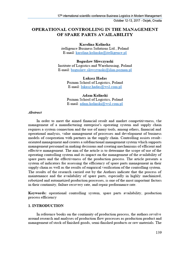 Operational Controls in Spare Parts Management | PDF | Logistics ...
