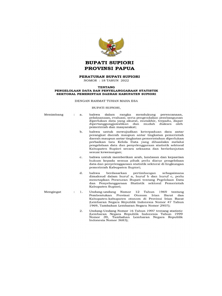 Perbup Nomor 18 Tahun 2022 | PDF