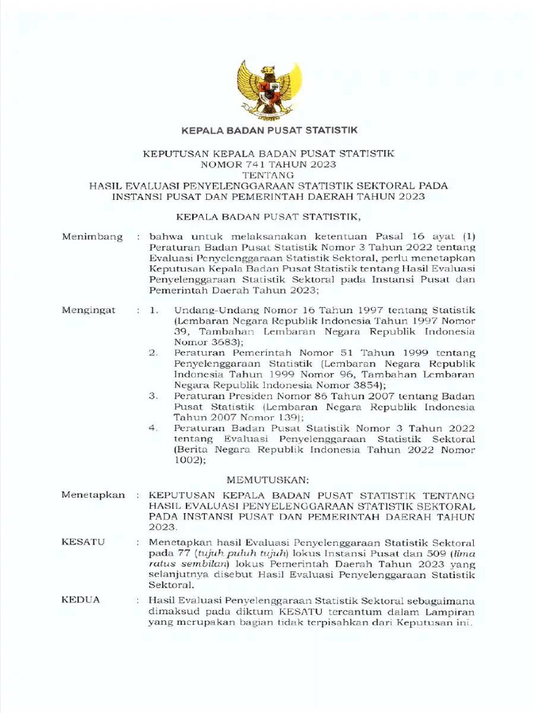 PDF Kepka Bps Nomor 741 Tahun 2023 Nilai Ips 2023 - Compress | PDF