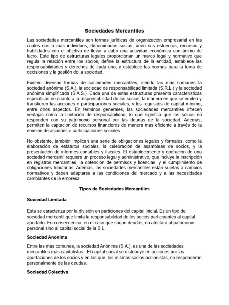 Sociedades Mercantiles | PDF | Sociedad de responsabilidad limitada | Sociedad