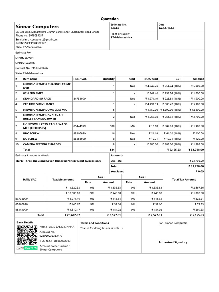 HD CAMERA Quotation - 10078 - 10 - 05 - 24 | PDF | Economies | Taxation