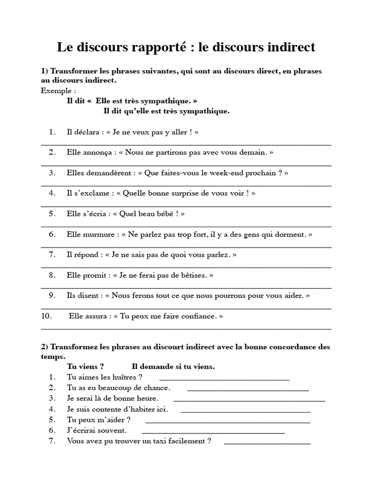 Exercice de Transformation du Discours Direct en Discours Indirect | PDF