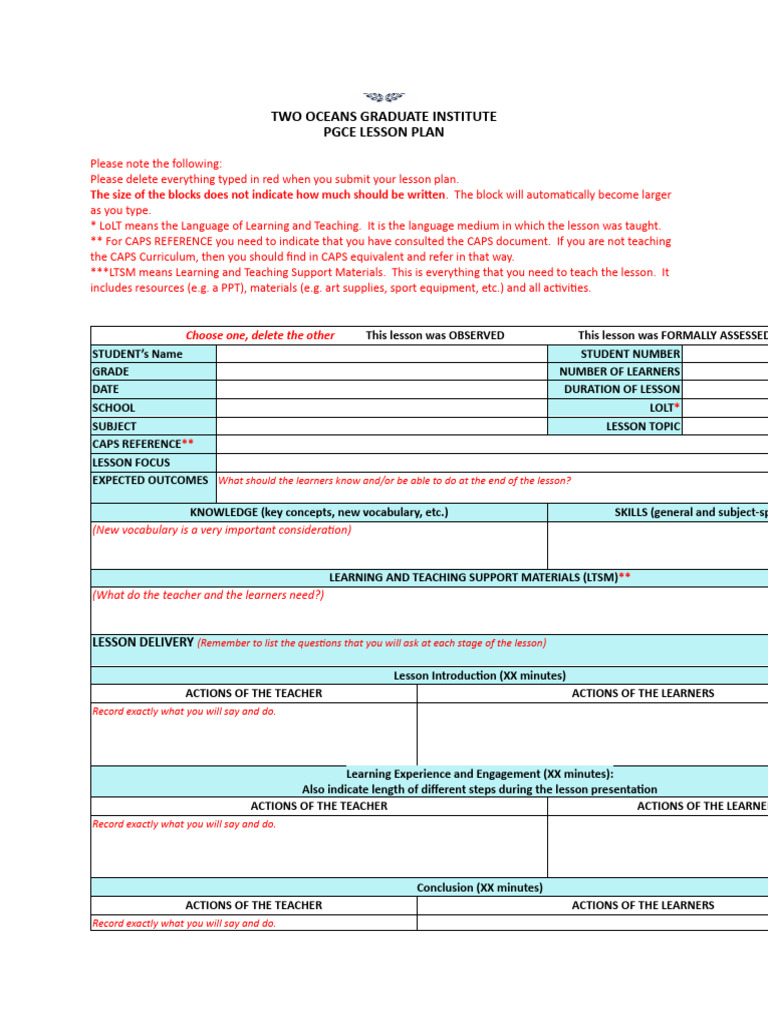 2023 PGCE Lesson Plan Template | PDF | Learning | Lesson Plan