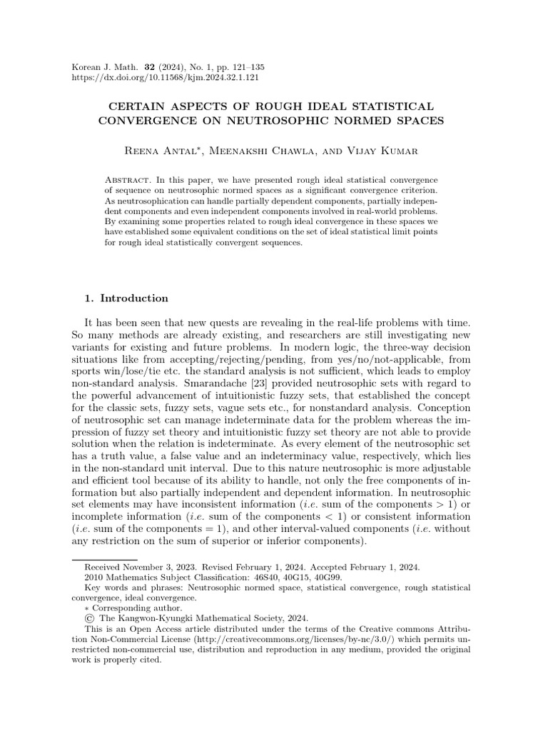 Certain Aspects of Rough Ideal Statistical Convergence On Neutrosophic Normed Spaces | PDF ...