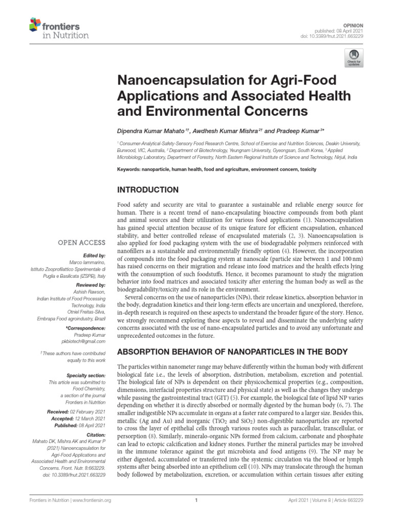 Nanoencapsulation For Agri-Food | PDF | Digestion | Nanoparticle