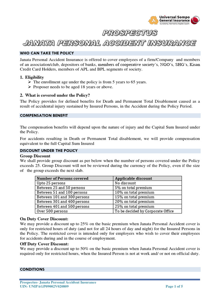 Janta Personal Accident Insurance Prospectus | PDF | Insurance | Employment