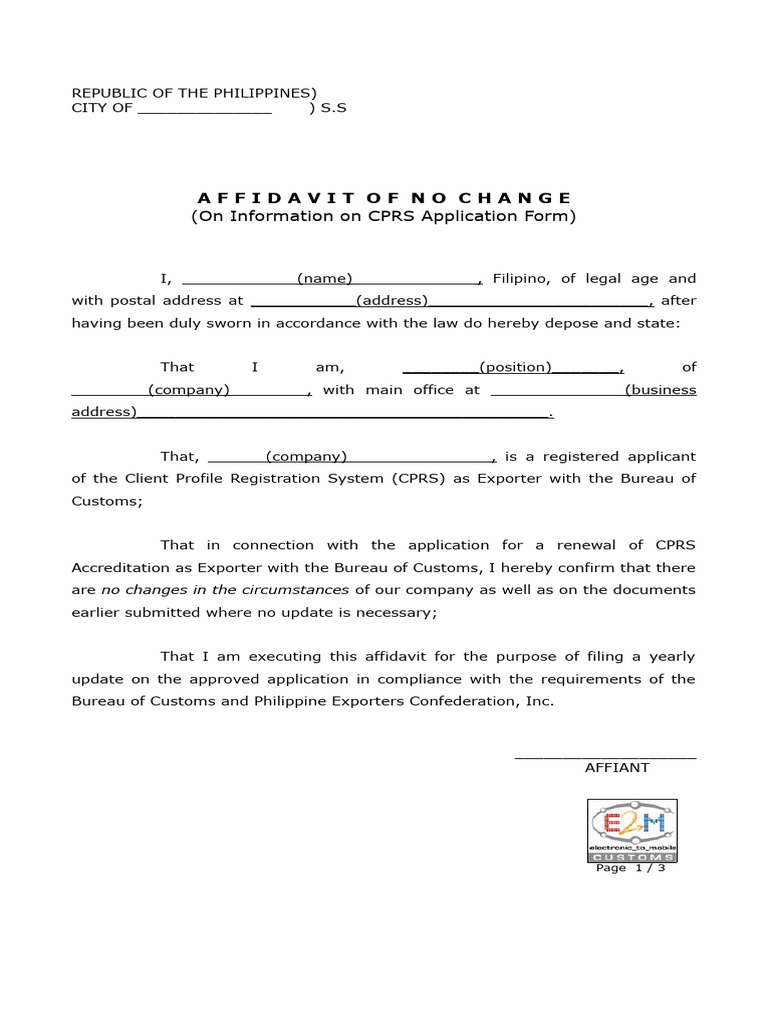 Affidavit of No Change Page 1-3 | PDF | Affidavit | Privacy