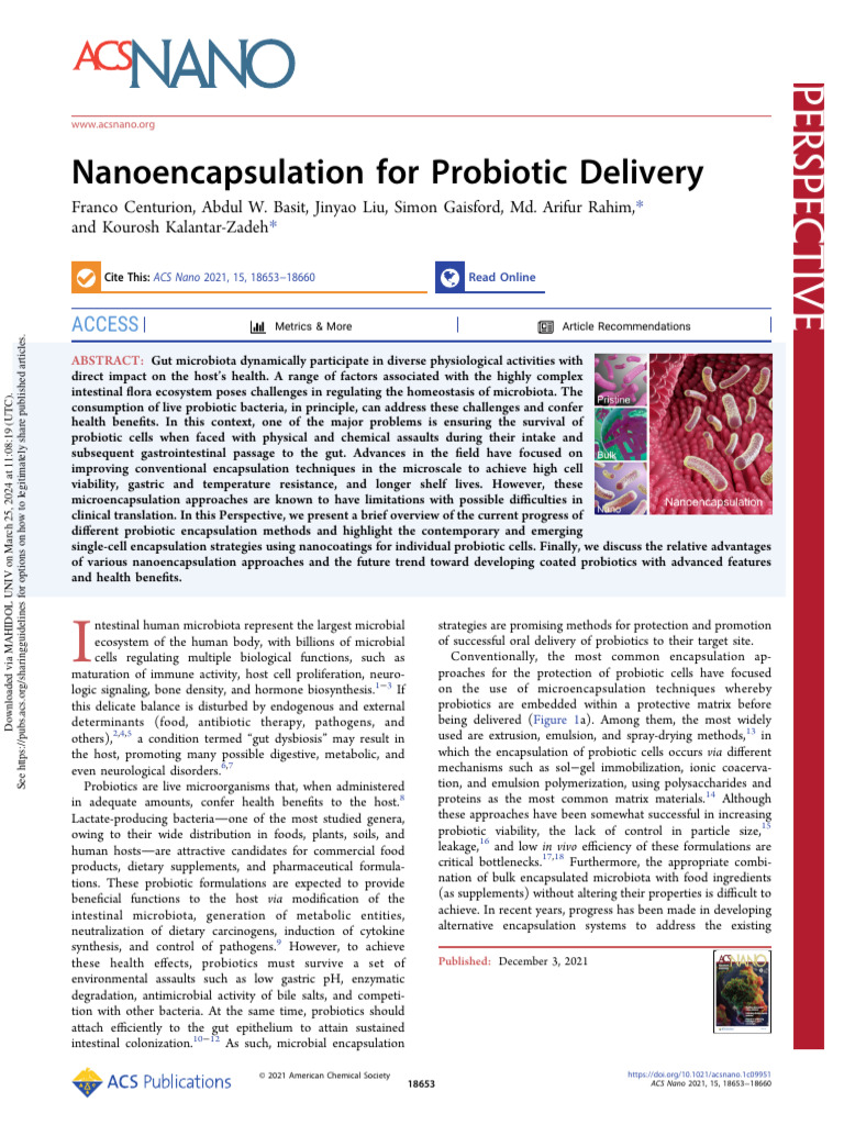 Nanoencapsulation for Probiotic Delivery | PDF | Biology
