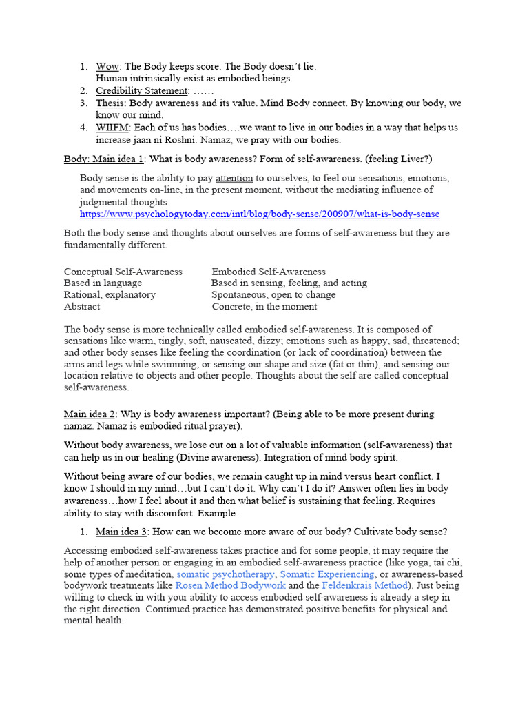 Body Awareness | PDF | Self Awareness | Mind