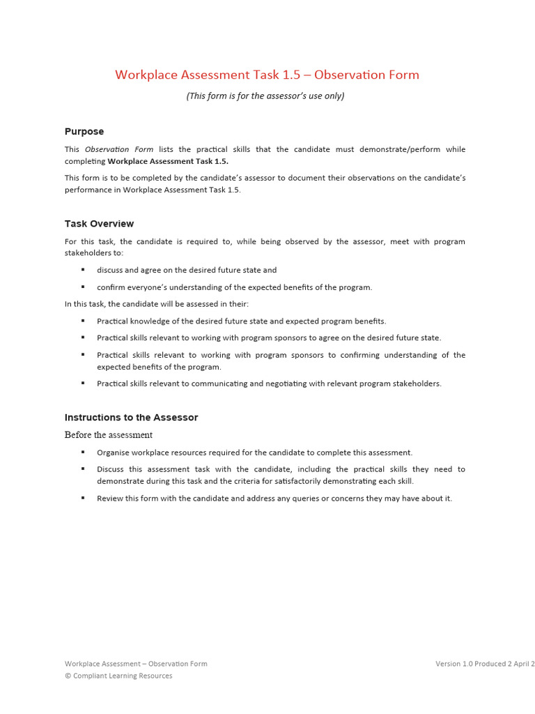 Observation Form for Workplace Assessment | PDF | Learning | Social ...