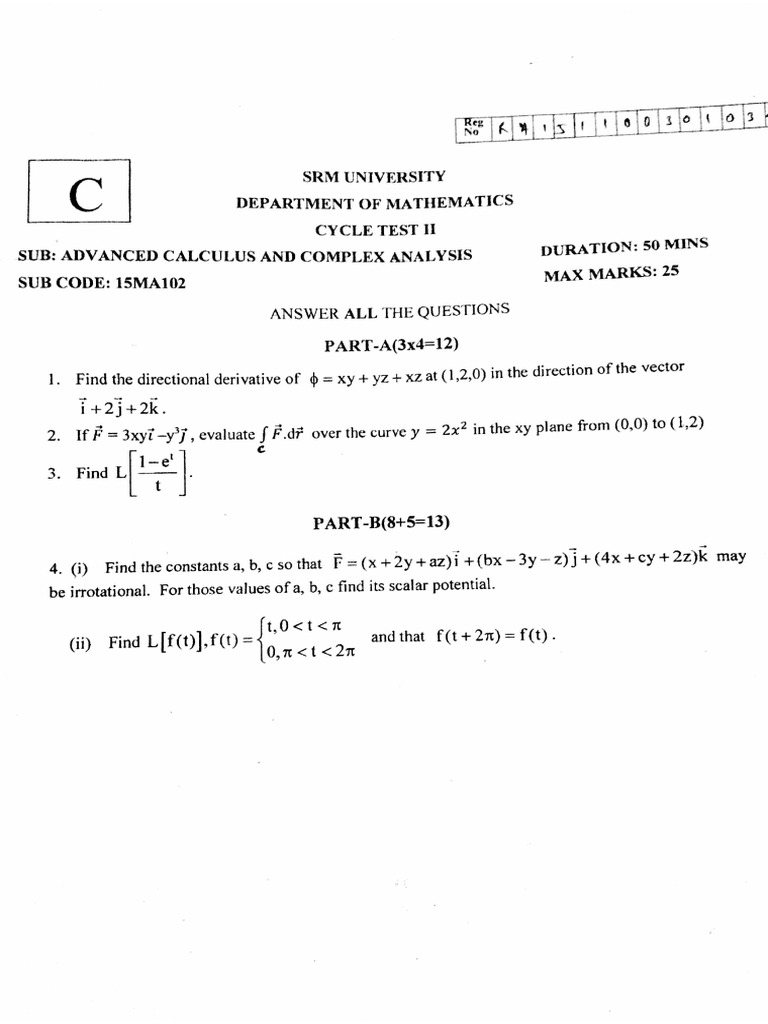 Advance Calculas and Analysis CT2-CT2 | PDF