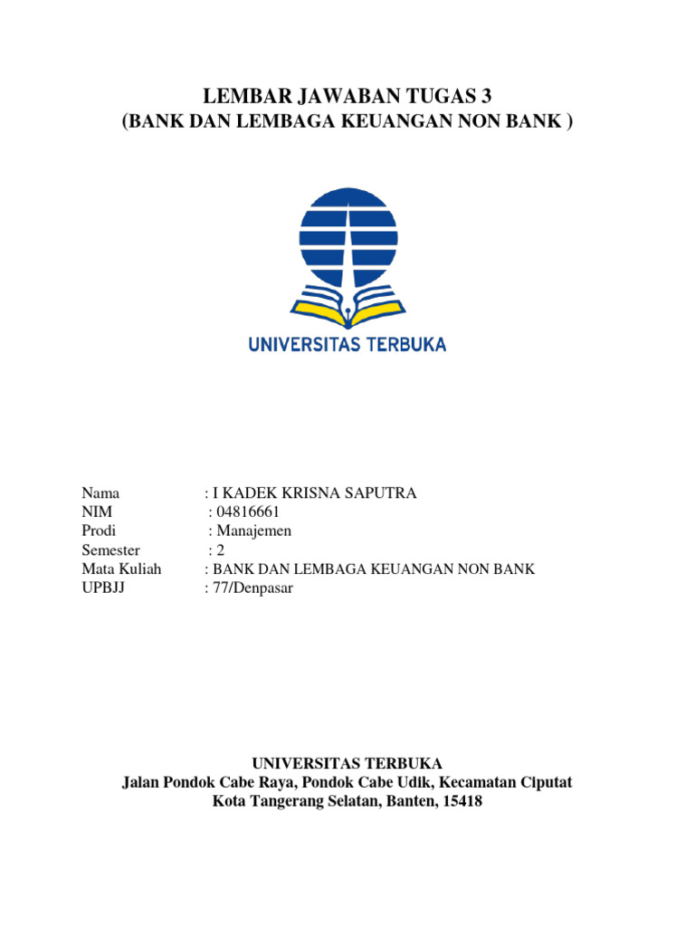 Tugas 3 Bank Dan Lembaga Keuangan Non Bank Krisna | PDF | Pengelolaan Keuangan & Uang