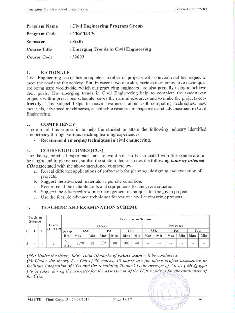 Emerging Trends in Civil Engineering-Syllabus | PDF
